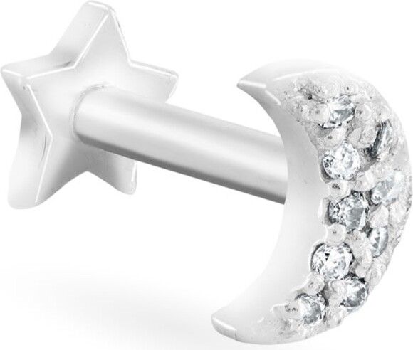 Wolf and Zephyr White Gold Diamond Crescent Moon Threaded Single Stud ...