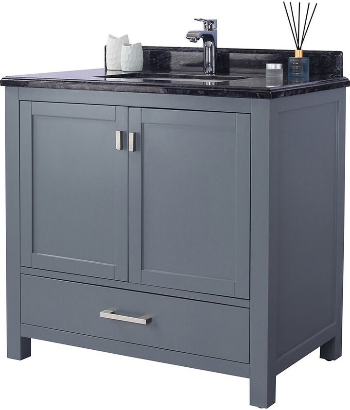 Miseno Prim 36" Free Standing Vanity Set with Grey Solid Oak Cabinet ...