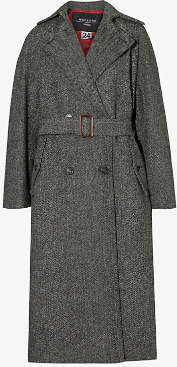 Weekend Max Mara Womens Dark Grey Luglio Herringbone Double-breasted Oversized-fit Wool Coat ...
