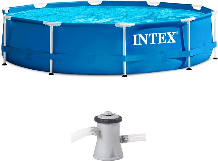 Intex 28201EH 10' x 30" Metal Frame Round Above Ground Swimming Pool ...