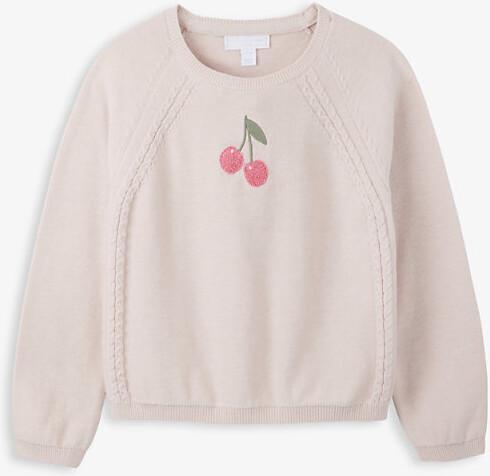 The Little White Company Girls Pink Kids Cherry-embroidered Cotton-knit ...