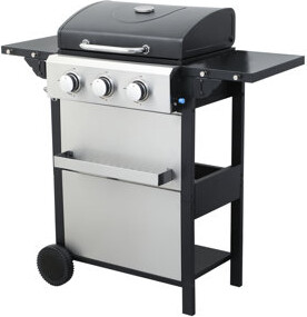 Buriza Can 3-Burner Propane Gas BBQ Grill With Wheels, Foldable Side ...