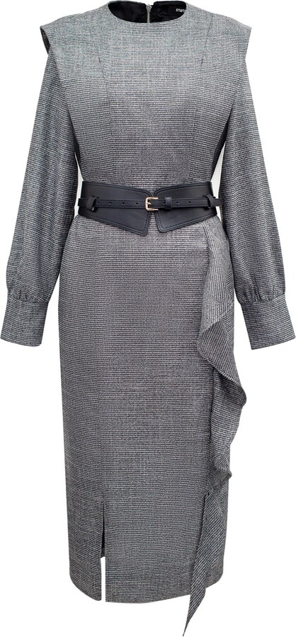 Smart and Joy Tailor Dress With Wide Shoulder And Vertical Ruffle ...