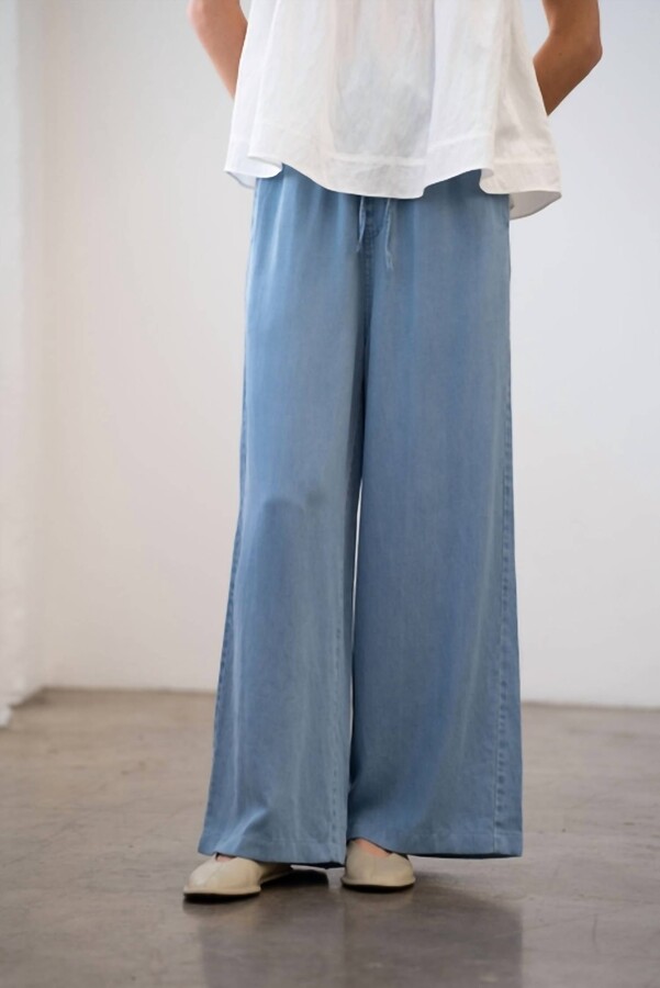 Elle Grey Elastic Waist Leg-Wide Pants In Chambray - ShopStyle