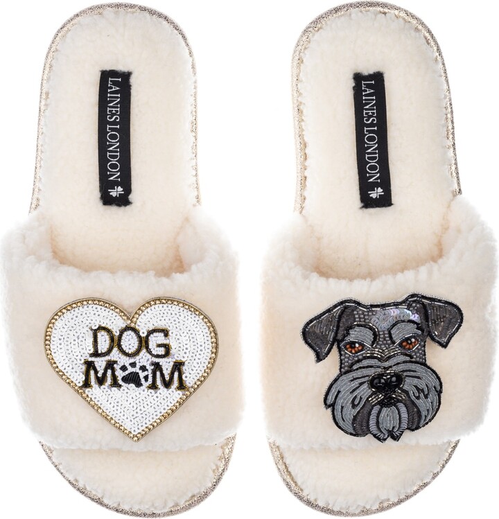 Laines London Teddy Towelling Slipper Sliders With Ernie The Schnauzer ...