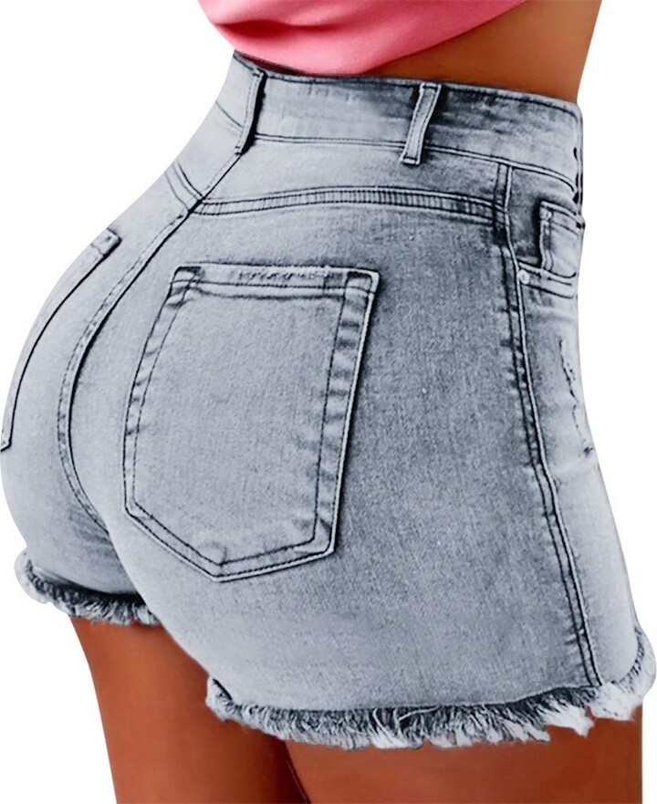 VESNIBA Denim Shorts Plus Size Women High Waisted Ripped Jean Shorts ...
