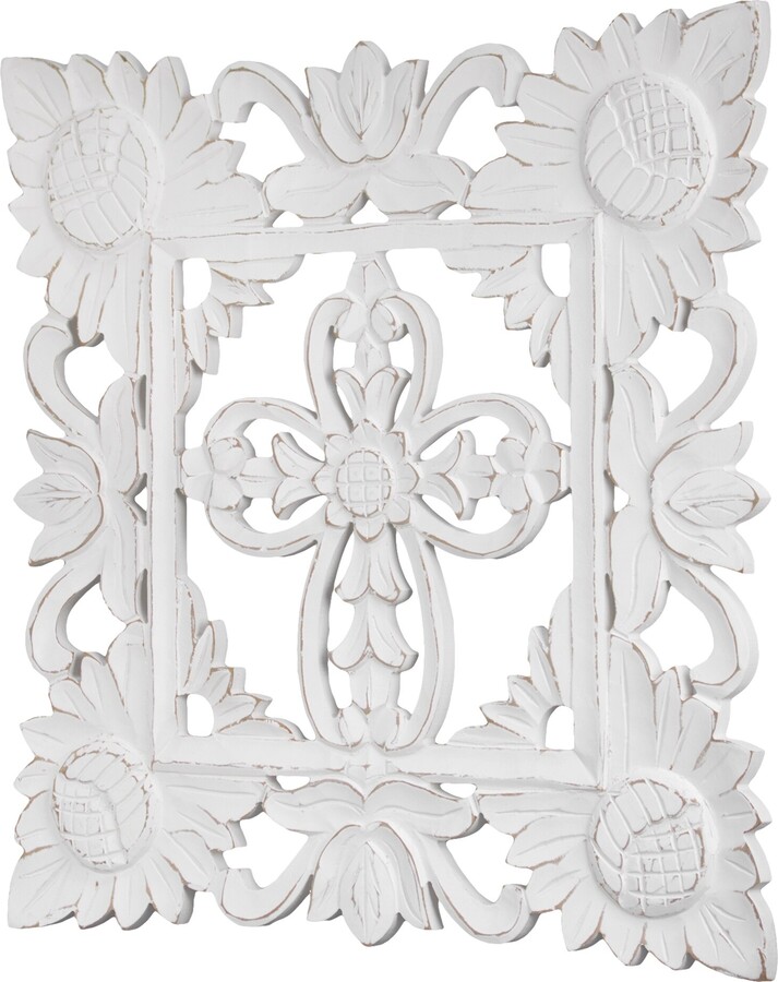American Art Decor Square Floral Cross Wall Medallion - White - ShopStyle