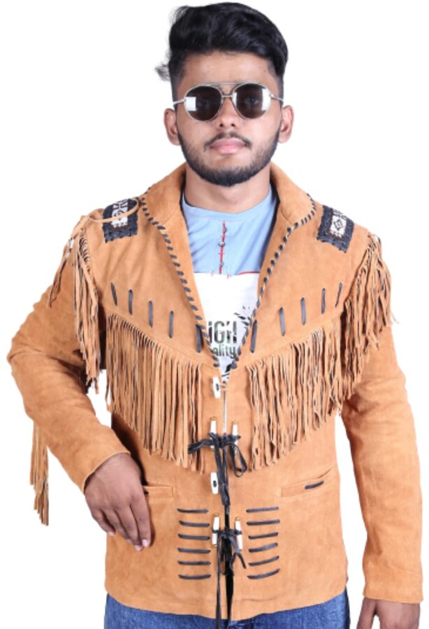 Toor Traders Handmade Cowhide Suede Fringe Leather Jacket Men - Native ...