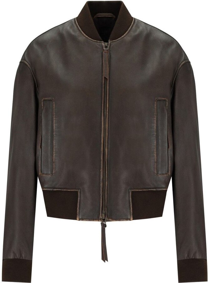 Weekend Max Mara Hiltex Dark Brown Leather Bomber - ShopStyle
