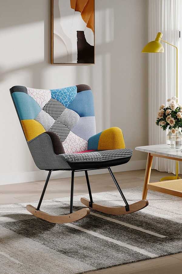 Living and Home Colourful Lattice Rocking Chair with Wood Legs ...
