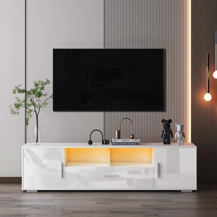 Simplie Fun White Modern Tv Stand, only 20 minutes to finish assemble ...