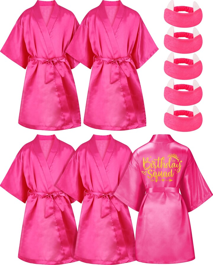 Jecery 5 Pack Squad Robes Silk Satin Spa Party Robes Flower Slumber ...