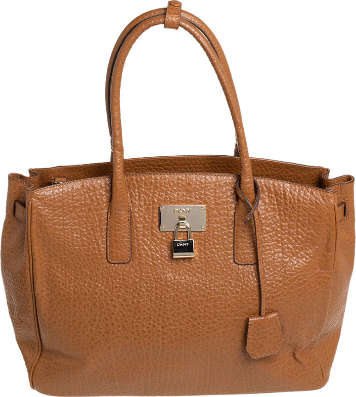DKNY Caramel Pebbled Leather Padlock Tote - ShopStyle