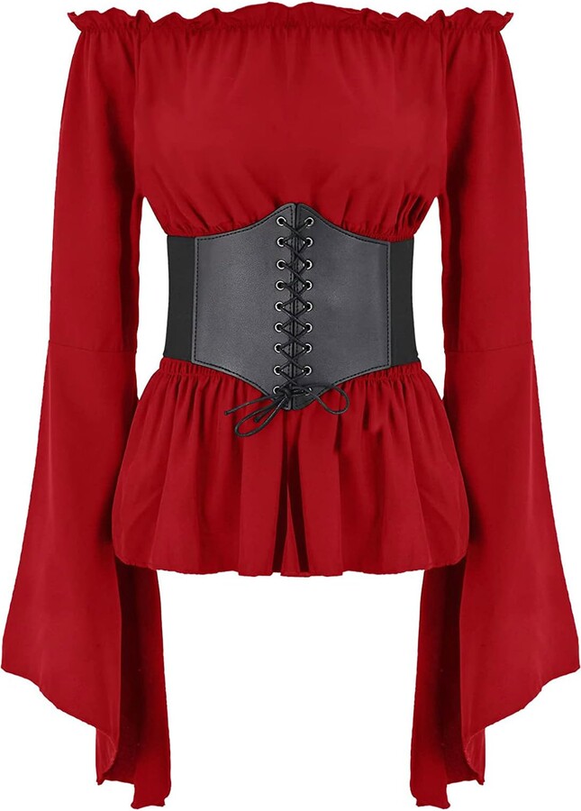 IBTOM CASTLE Women Medieval Pirate Costume Off Shoulder Flare Sleeve ...