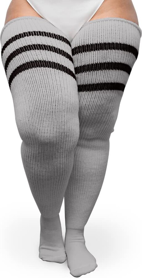 THUNDA THIGHS GREY & BLACK STRIPES Extra Long Thigh High Socks Over the ...
