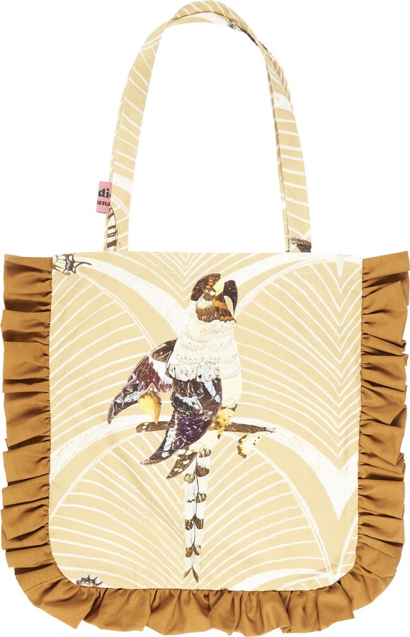 Studio Courtenay - Ruffled Bird Print Beige Tote Bag - ShopStyle
