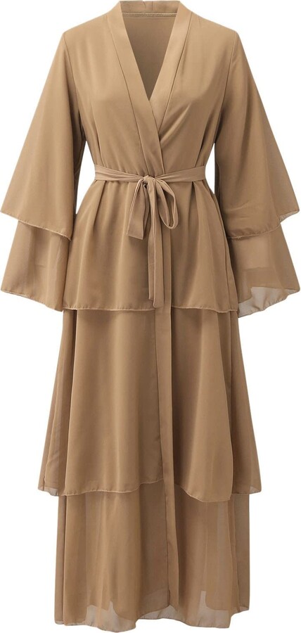 VESNIBA Women's Solid Muslim One-Piece Prayer Dress Muslim Abaya Dress ...