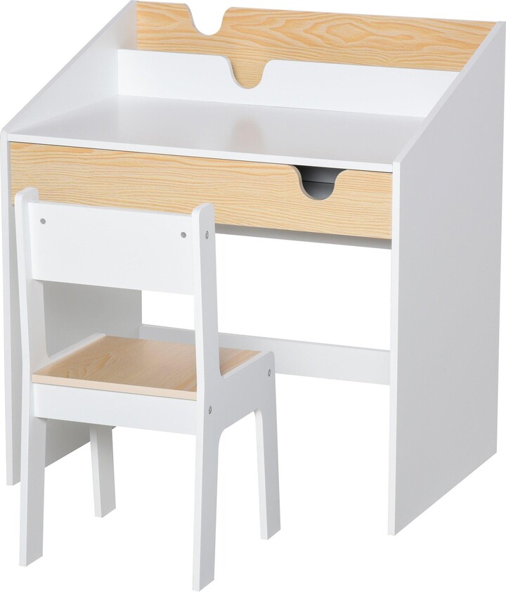 HOMCOM Kids Study Table and Chair Set Two-Piece Children Desk with ...