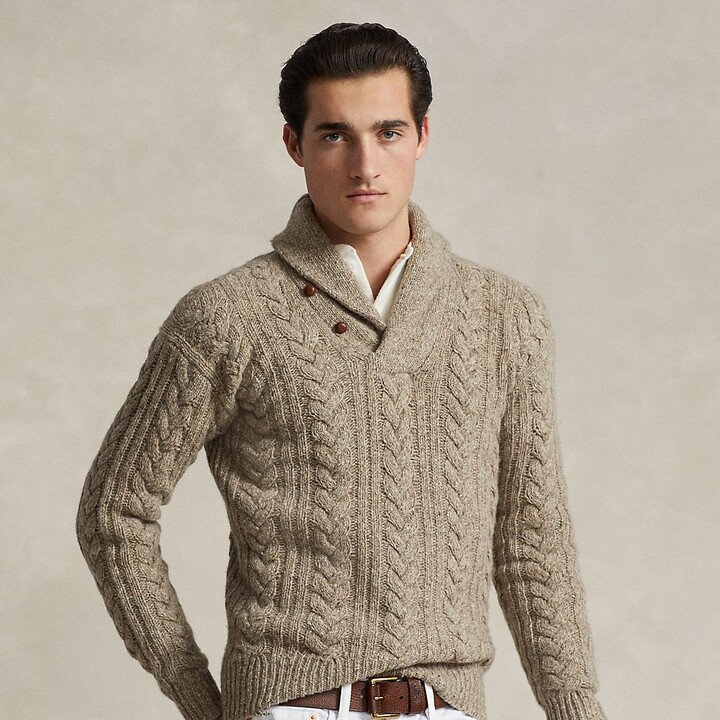 Ralph Lauren Cable-Knit Shawl-Collar Sweater - ShopStyle