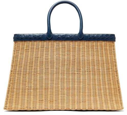 Sparrows Weave - The Tote Large Wicker And Leather Basket Bag - Navy ...
