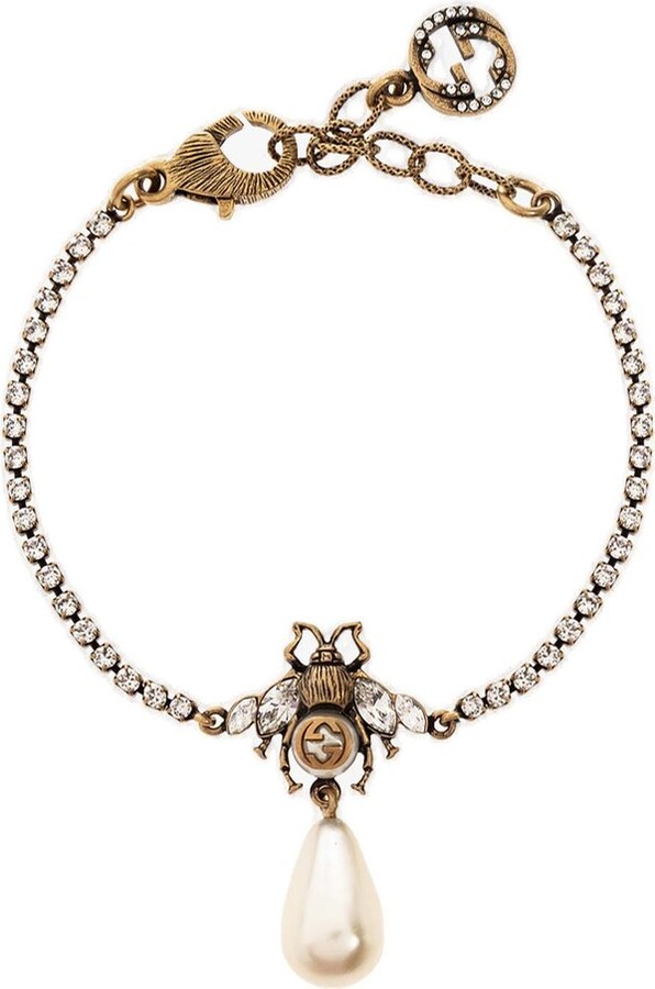 Gucci Logo Charm Embellished Bracelet - ShopStyle