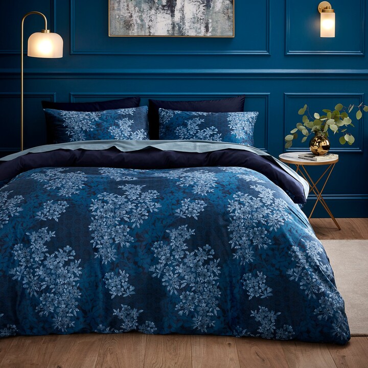 Dunelm Zia Blossom Navy Duvet Cover and Pillowcase Set Navy (Blue ...