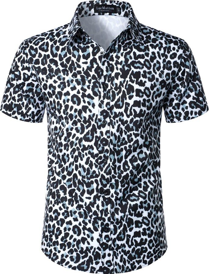 LucMatton Men's Hipster Short Sleeve Button Down Leopard Cheetah Print ...