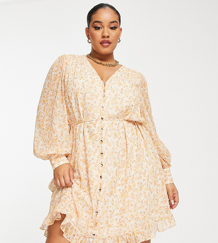 Ever New Curve flippy hem mini tea dress in peach ditsy floral - ShopStyle