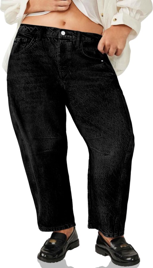 Beautife Womens Plus Size Baggy Barrel Jeans Boyfriend Mid Rise Wide ...