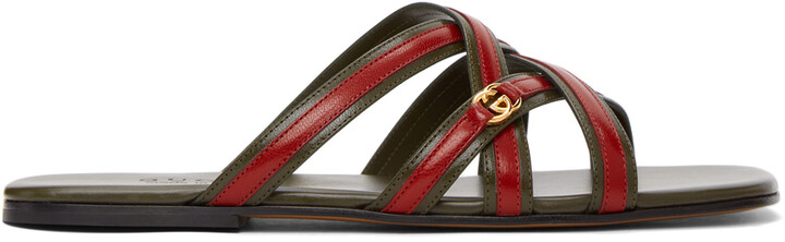 Gucci Khaki & Red Interlocking G Sandals - ShopStyle