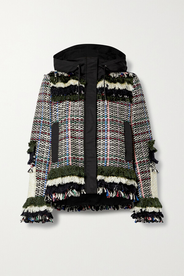 Sacai Fringed Canvas-trimmed Tweed Jacket - Gray - ShopStyle