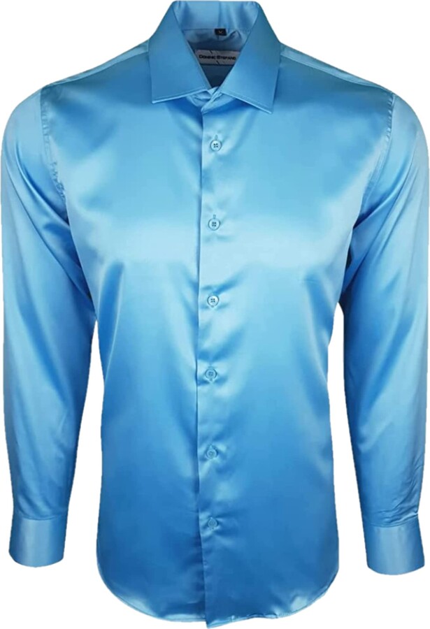 Dominic Stefano Men's Luxury Smart Plain Satin Shiny Stylish Fit Button ...