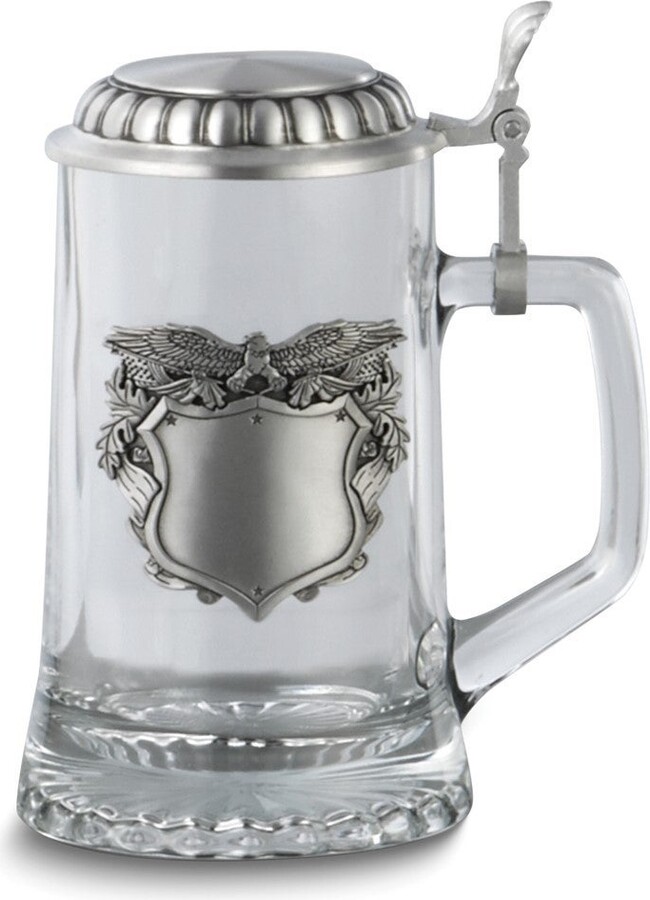Curata 13.5 Ounce Glass Stein with Patriotic Eagle Pewter Badge and ...