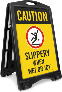 SmartSign Caution Slippery When Wet Or Icy (With Symbol) Portable ...