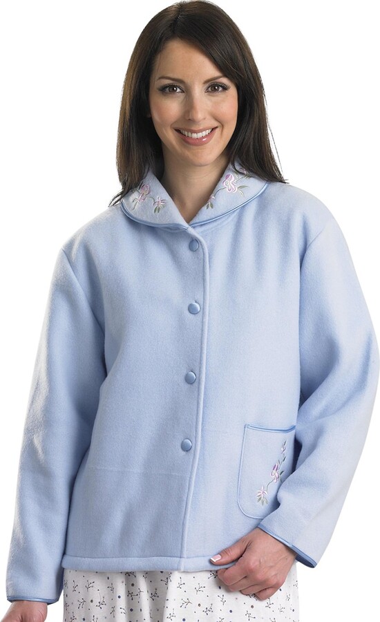 Slenderella Ladies Soft Polar Fleece Button Up Bed Jacket Floral ...