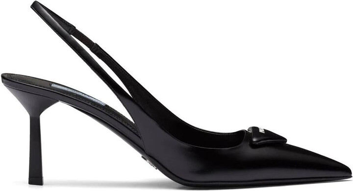 Prada logo-plaque slingback pumps - ShopStyle
