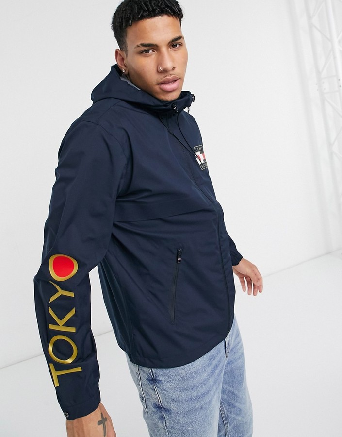 Tommy Hilfiger Tokyo flag logo hooded jacket in navy - ShopStyle