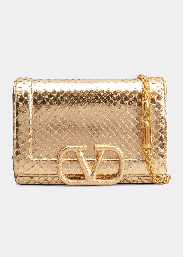 Valentino Garavani VLOGO Metallic Python Clutch Bag - ShopStyle