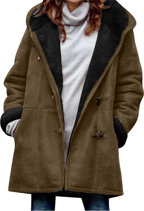 BVEBJDX Ladies Winter Jacket Fleece Lined Coat Mid Length Parka Coats ...