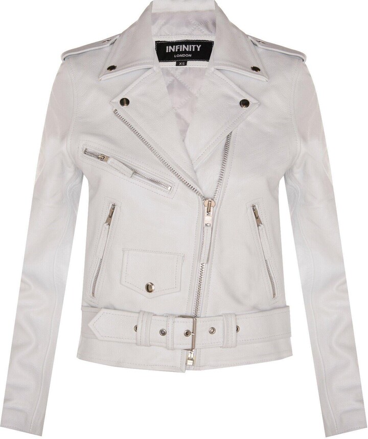 Infinity Leather Cowhide Leather Biker Jacket-Mansfield - White - ShopStyle