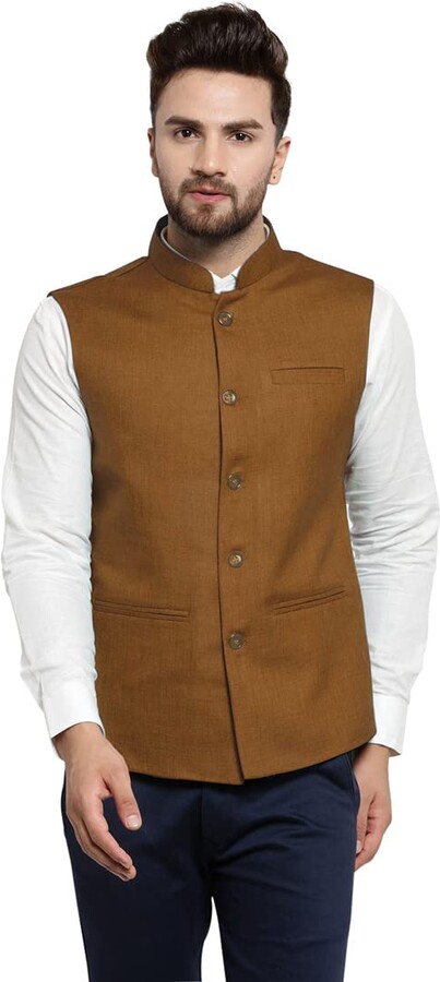 Treemoda Men's Tweed Sleeveless Indian Traditional Jute Fabric Caramel ...