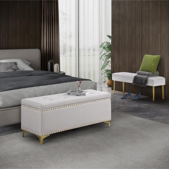 Simplie Fun Large Storage Benches Set, Nailhead Trim 2 In 1 Combination ...