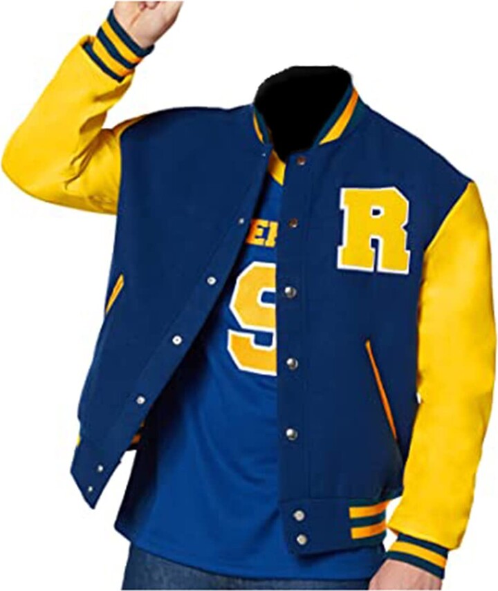 MAXDUD Mens Blue & Yellow Bomber Jacket | Varsity Jacket KJ - R Logo ...
