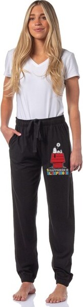 Peanuts Intimo Peanut Women' Snoopy Happine I Sleeping In Sleep Jogger Pajama Pant (XS) Black ...