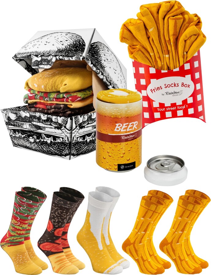 Rainbow Socks - Men Women Funny Meal Socks Box - 5 Pairs - Burger Fries ...