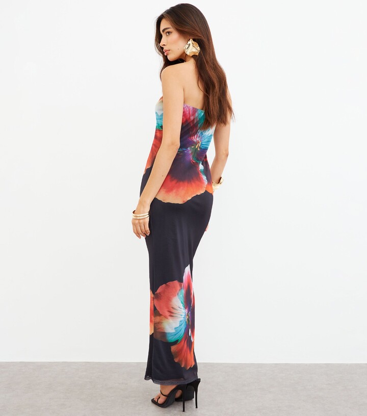 WKNDGIRL Black Floral print Bandeau Maxi Dress - ShopStyle