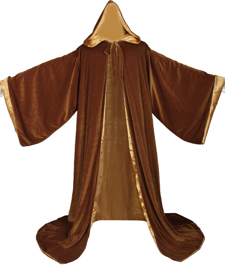 LuckyMjmy Velvet Wizard Wicca Robe with Lined Hood and Sleeves (Dark ...