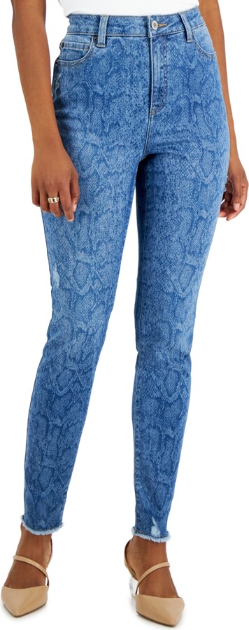 INC International Concepts Women's High-Rise Snakeskin-Print Skinny ...