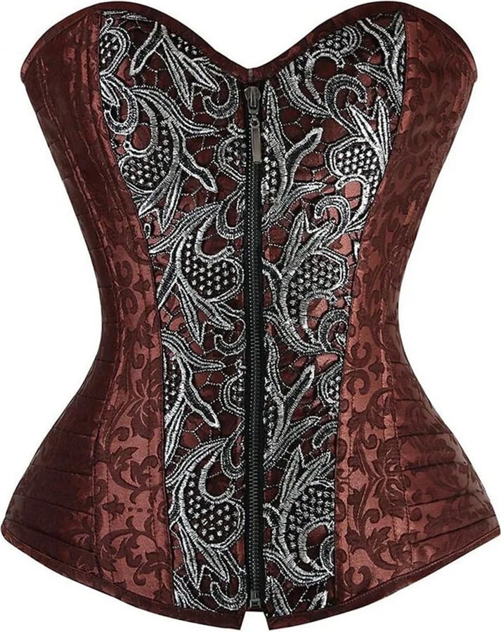 Generic Black Embroideried Sexy Vintage Zipper Corset Overbust Women ...