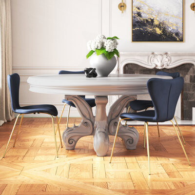 Willa Arlo Interiors Calana Versailles Round Dining Table W/Single Pedestal In PU & Bone White ...